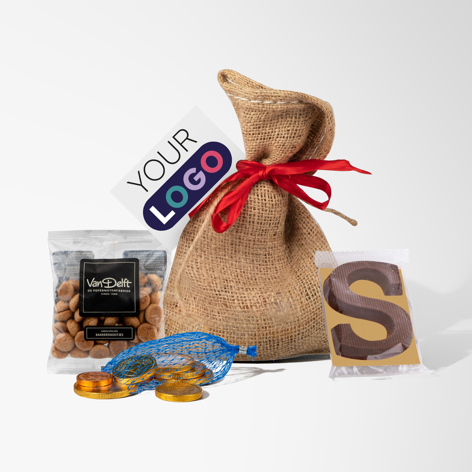 Saint Nick Mix i en jutepresentpåse med färgtryck med logo | Pens.com